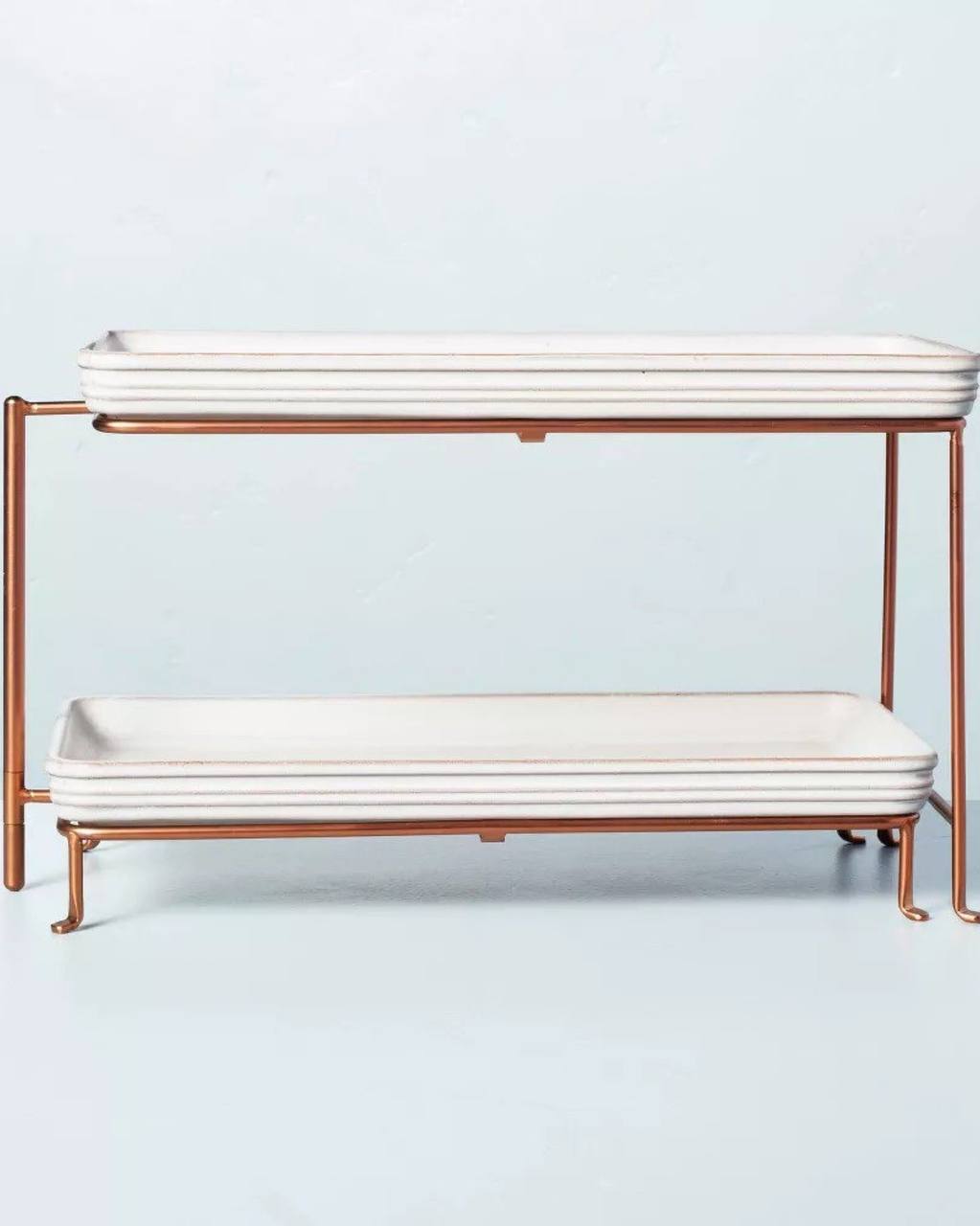 2-Tier Stoneware & Metal Serving Stand Cream/Copper – HÉAS